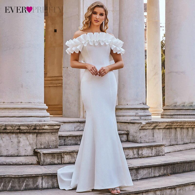 White Off The Shoulder Formal Evening Dresses Ruff... – Grandado