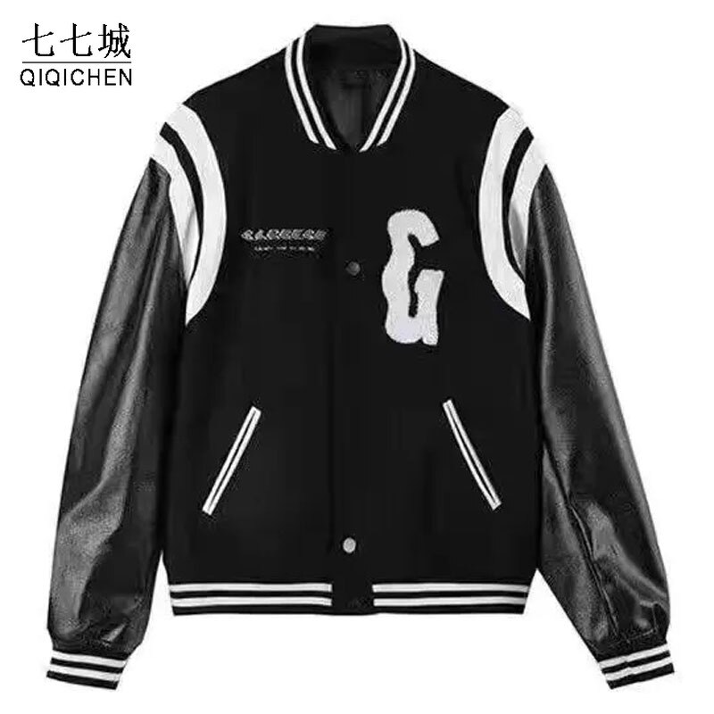 Black Baseball Varsity Jacket Men Spring Letter Em... – Grandado