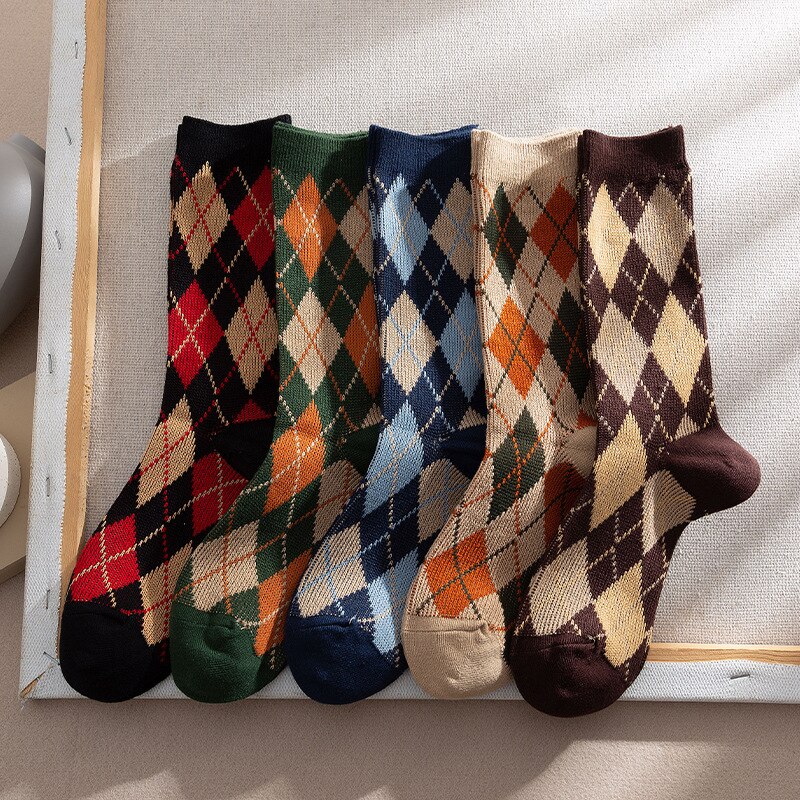 Women Socks Autumn Socks Lattice Cotton Preppy Sty... – Vicedeal