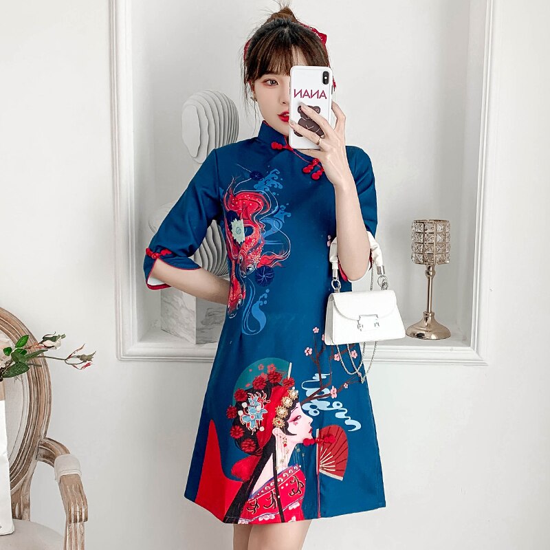 Blue Summer Casual Party Carnival Modern Cheongsam... – Vicedeal
