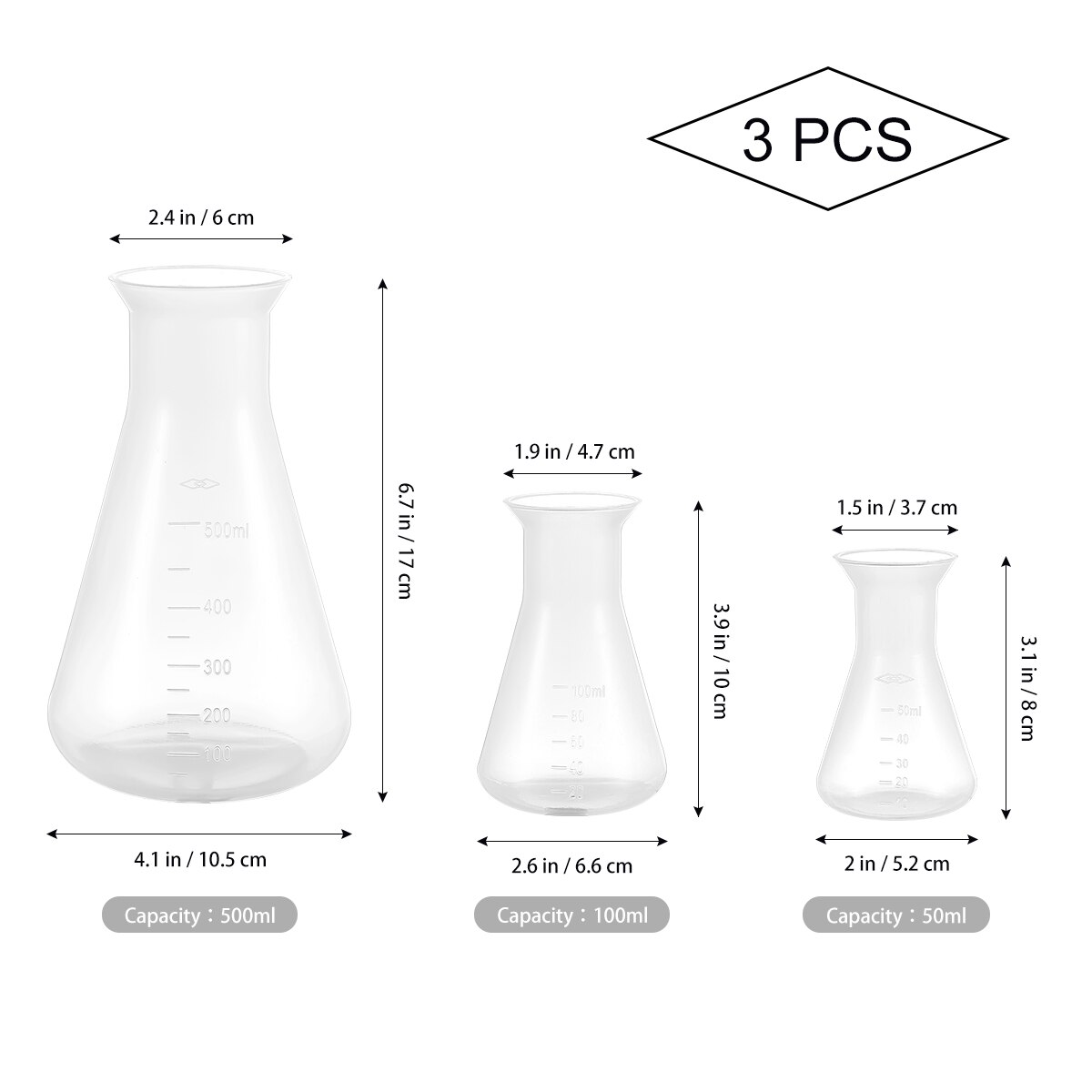 3Pcs Plastic Kolf Erlenmeyer Voor Laboratorium Stu... – Vicedeal