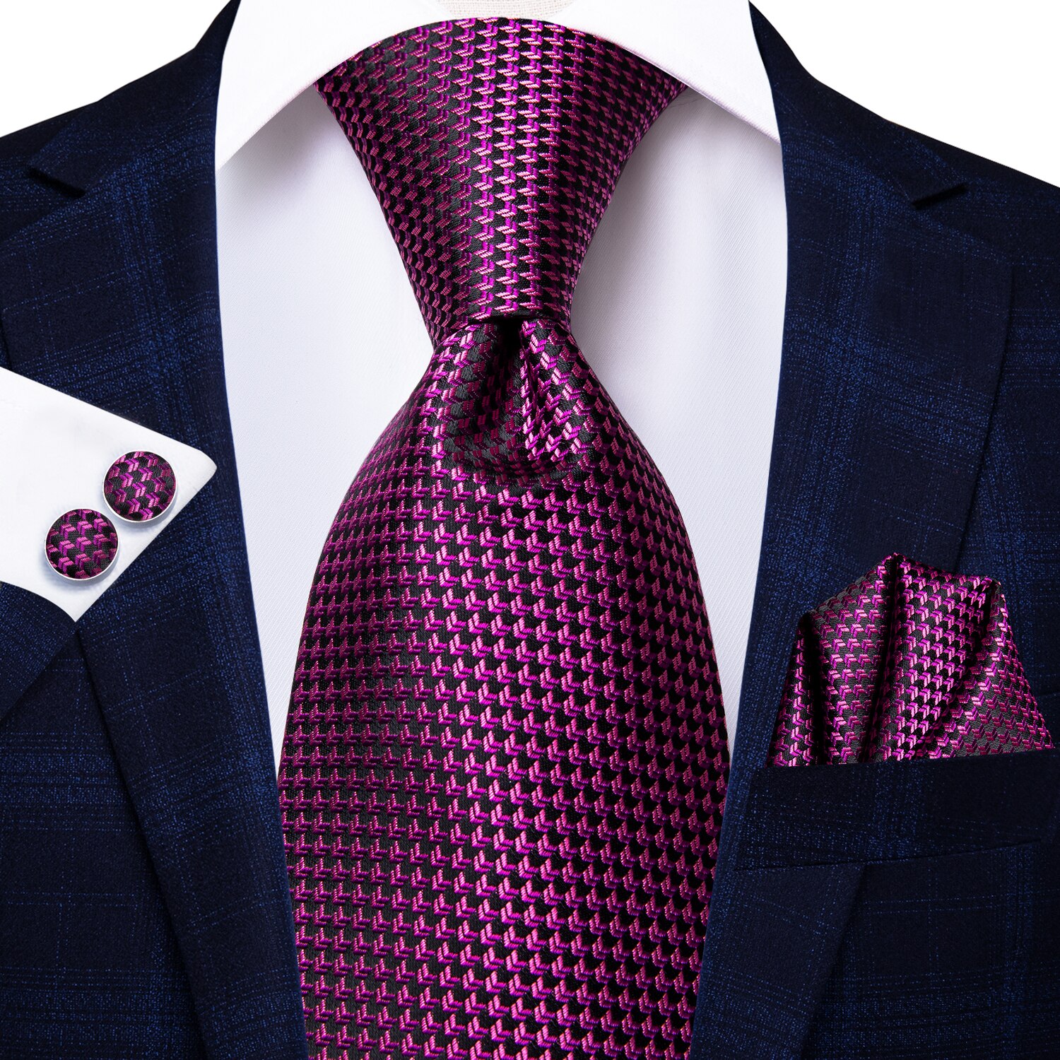 Hi-Tie Grey Business Silver Plaid 100% Silk Men's ... – Grandado