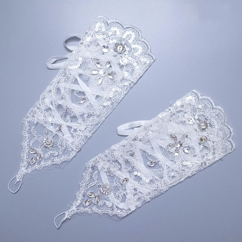 Womens Sheer Short Wedding Gloves Floral Lace Wate... – Vicedeal