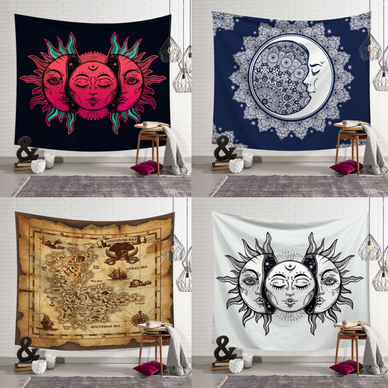 White Black Sun Moon Mandala Tapestry Wall Hanging... – Grandado