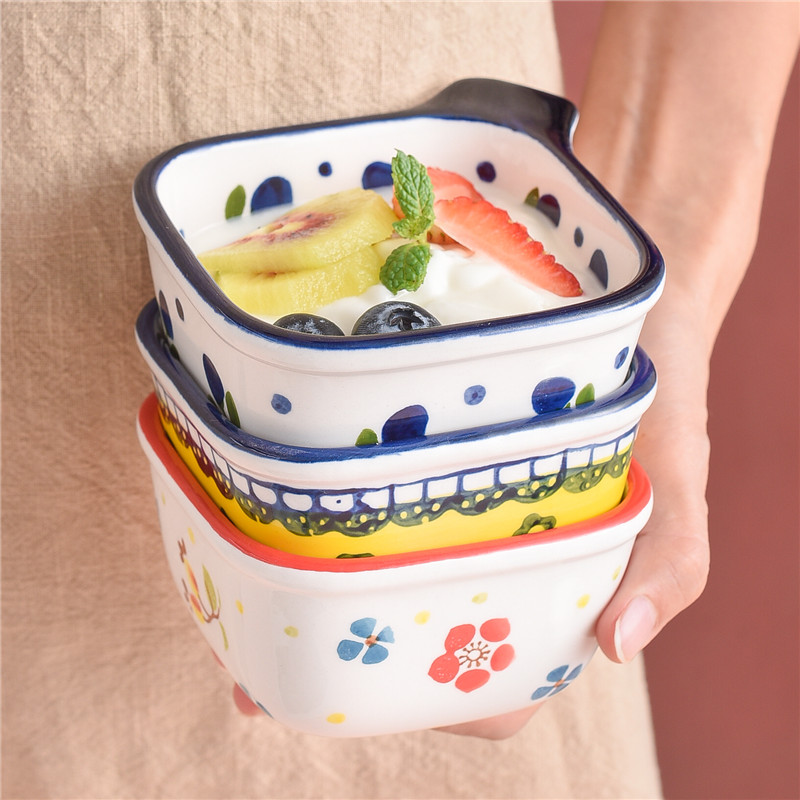 EECAMAIL Hand-painted Cute Ceramic Square Small Bo... – Grandado