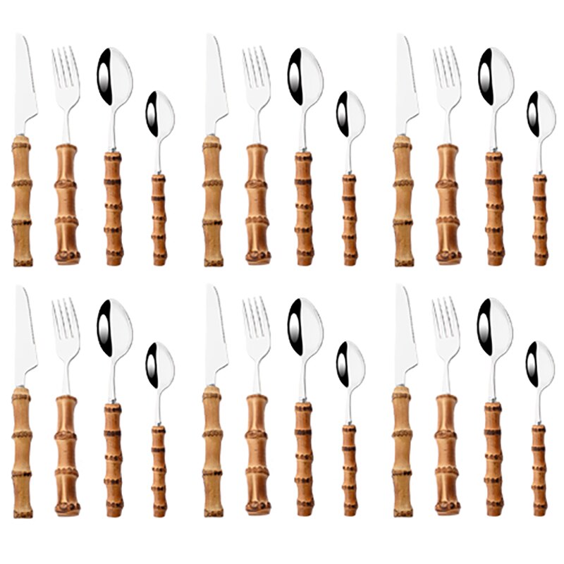 6/24Pcs Dinnerware Set Original Nature Bamboo Hand... – Grandado
