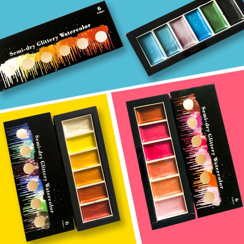 6 Colors Cool Warm Metallic Watercolor Paint Set f... – Grandado