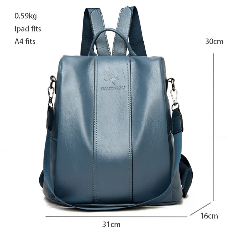 Leather Anti-theft Backpack Women Travel Large Cap... – Grandado