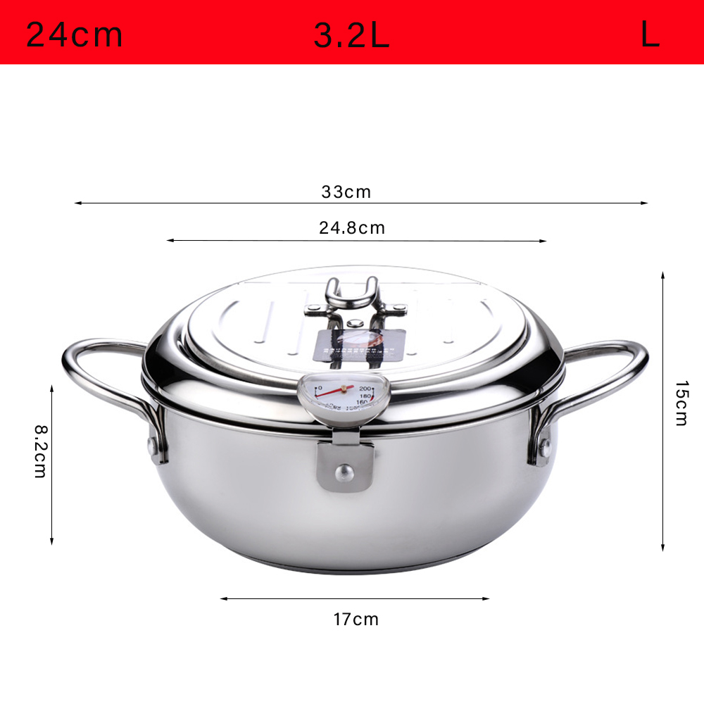 Japanese Deep Fryer With Thermometer and Lid 304 S... – Grandado