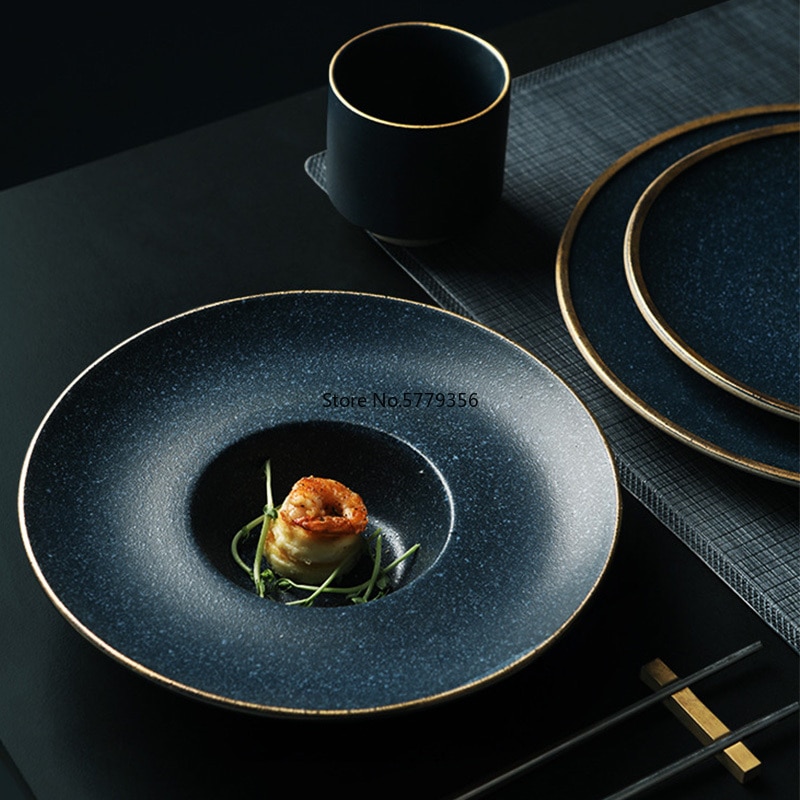 Light Luxury Ceramic Pasta Plate Golden Steak Plat... – Grandado