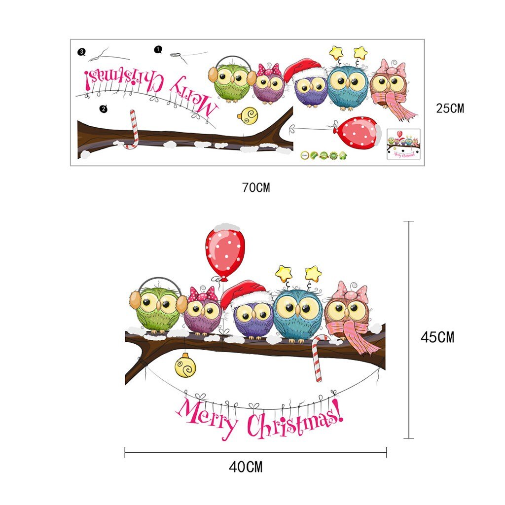 Kerst-Gekleed Uil Op Een Boomtak Muurstickers Vens... – Grandado