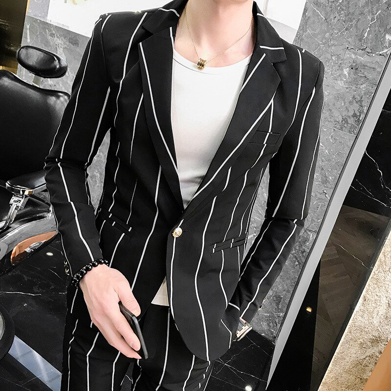 autumn outfit leisure men striped suit two-piece s... – Grandado