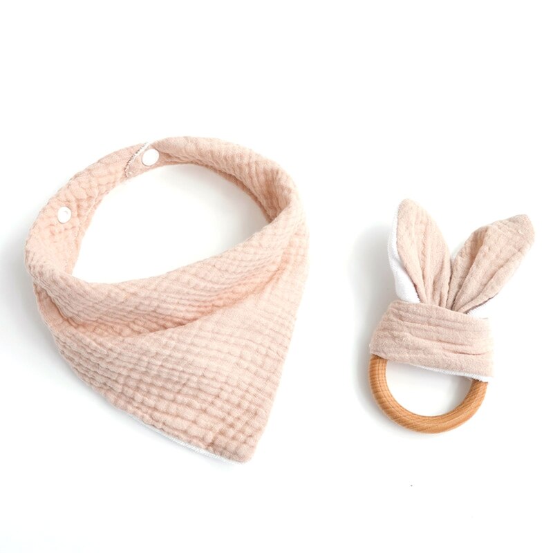 2 Pcs/Set Baby Bib Wooden Ring Teether Muslin Sali... – Vicedeal