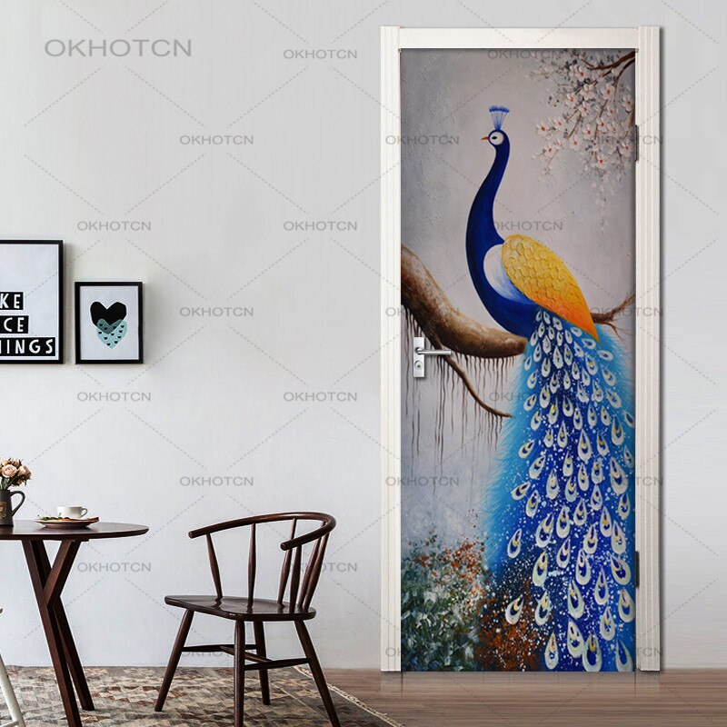 DIY Self Adhesive Door Stickers Peacock Flower Oil... – Vicedeal