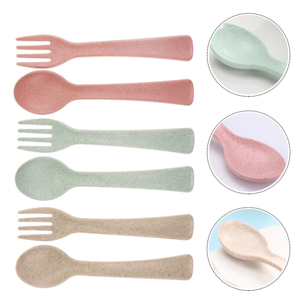 1 Set 6 Pcs Wheat Straw Fiber Forks Spoons Childre... – Grandado