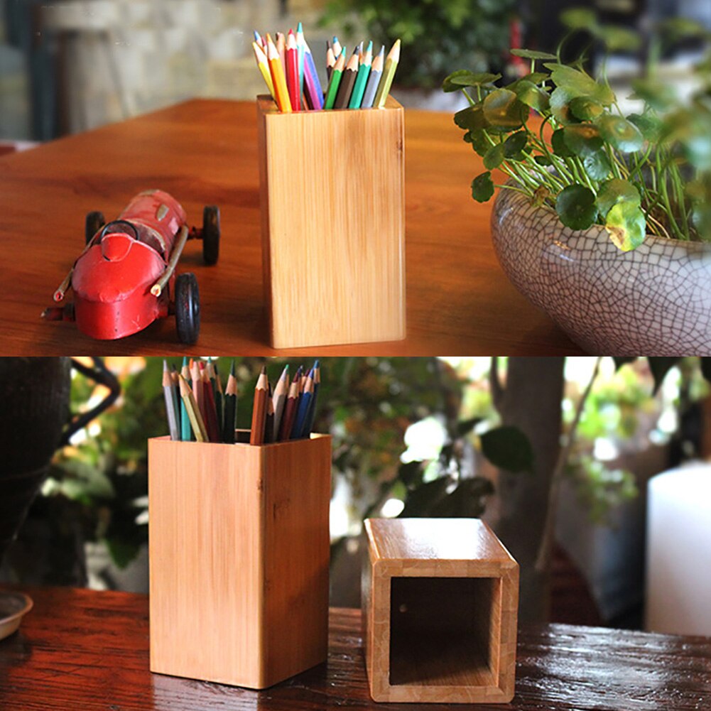 Square Bamboo Student Desktop Pen Pencil Holder St... – Grandado
