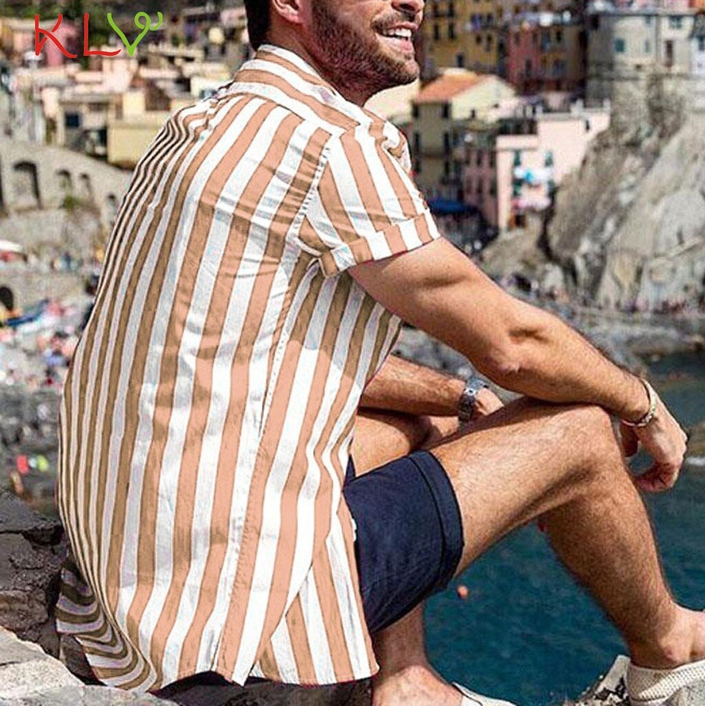 Blouse Shirt Mannen Zomer Rode Gestreepte Hawaiian... – Grandado