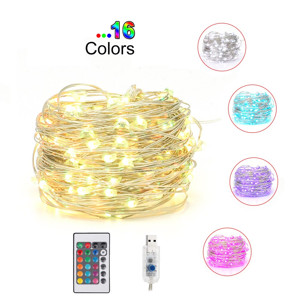 5m 10m usb-fjärrkontroll fairy garland rgb 16 färg... – Grandado