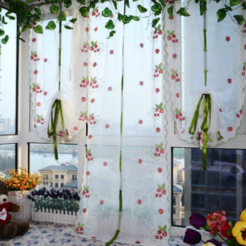 Embroidered Strawberry Tulle Window Screen Door Ba... – Grandado