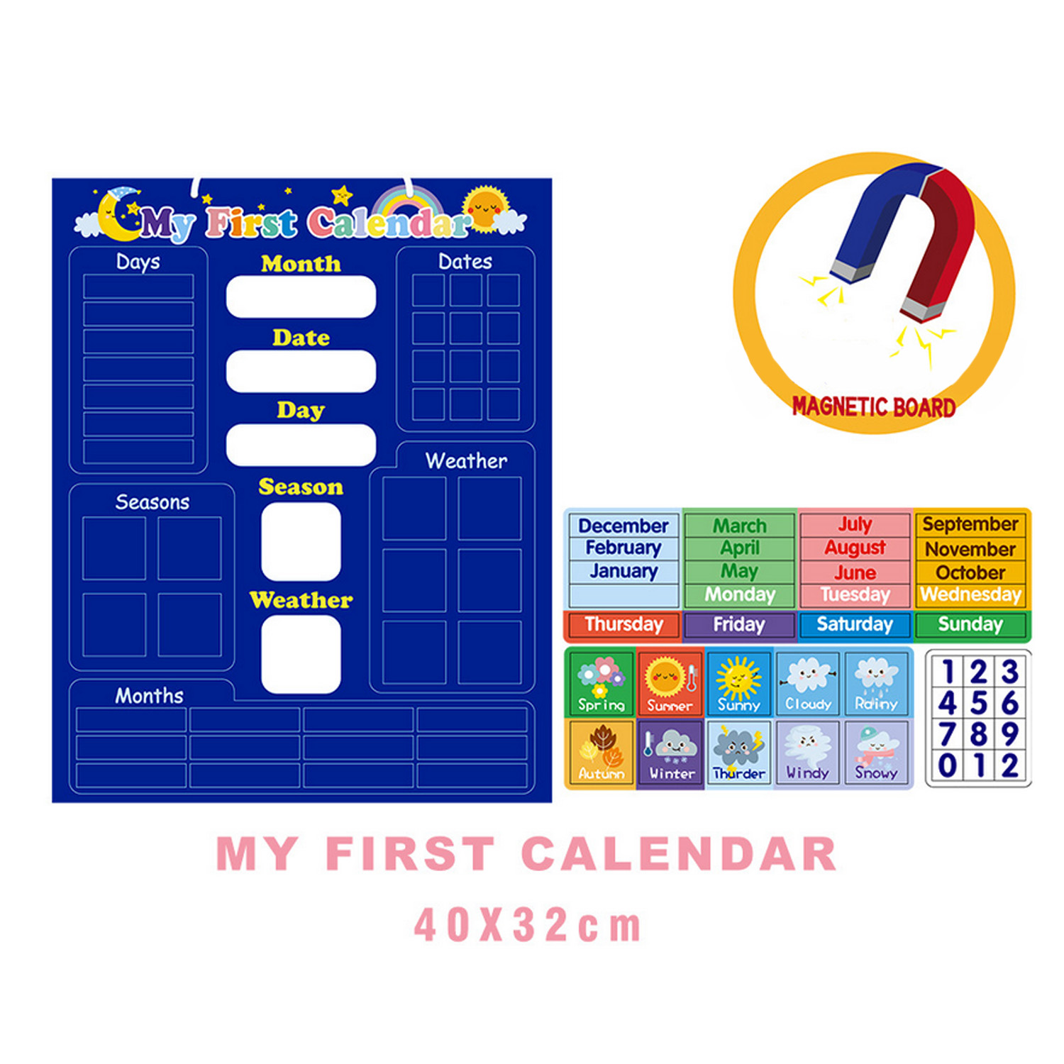 Kids Magnetic Calendar Time Month Date Day Season ... – Grandado