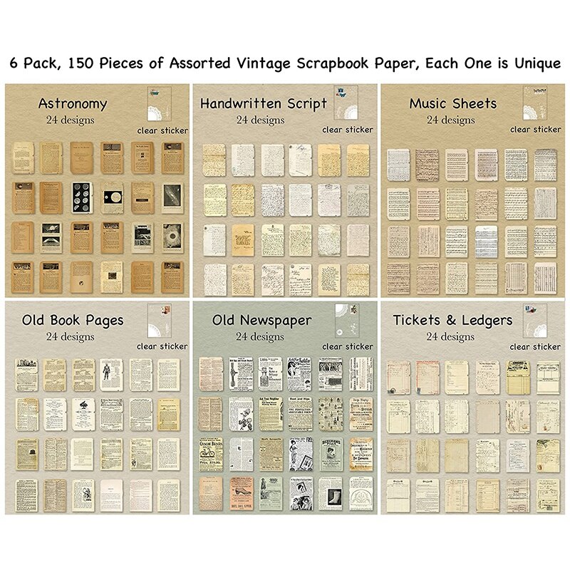 150 Sheets of Scrapbook Paper, Vintage Journaling ... – Vicedeal
