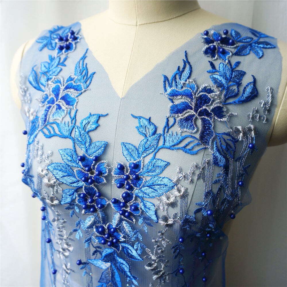 Tela de encaje azul flor cuentas strass V Collar b... – Grandado