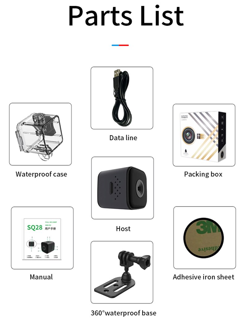 SQ28 HD 1080P sport étanche DV pas de lumière infr... – Grandado