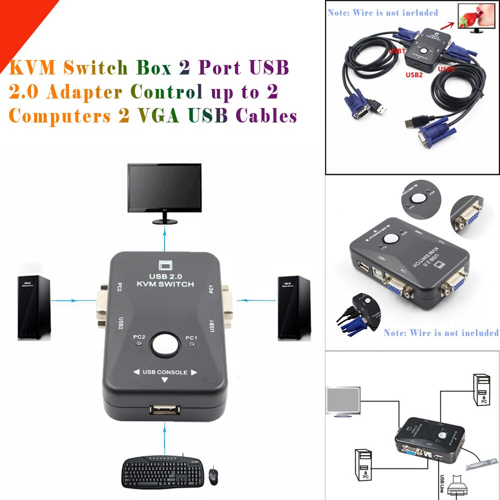 KVM Switch Box 2 Port USB 2.0 Adapter Control up t... – Grandado