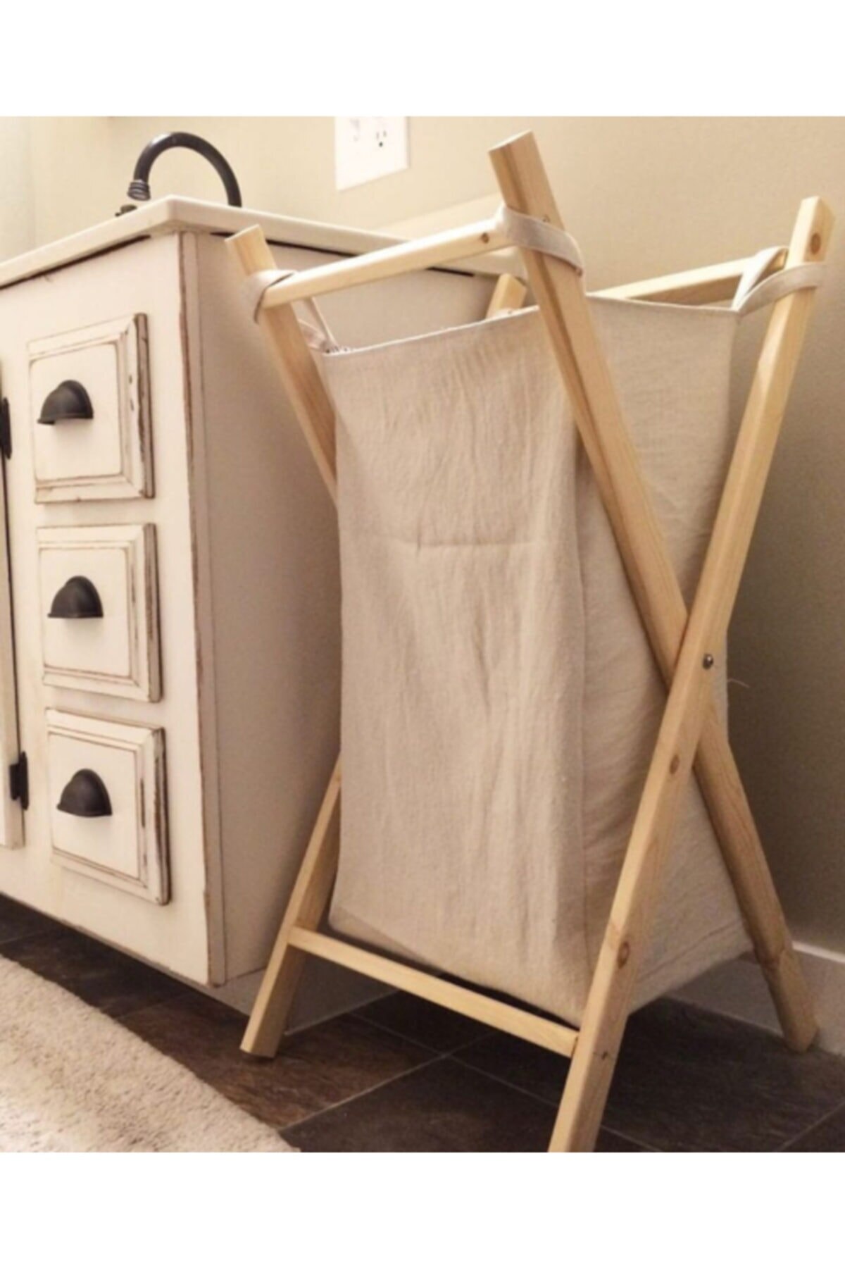 Wasmand Beige Hout Decoratieve Rustieke Pijnboom O... – Vicedeal