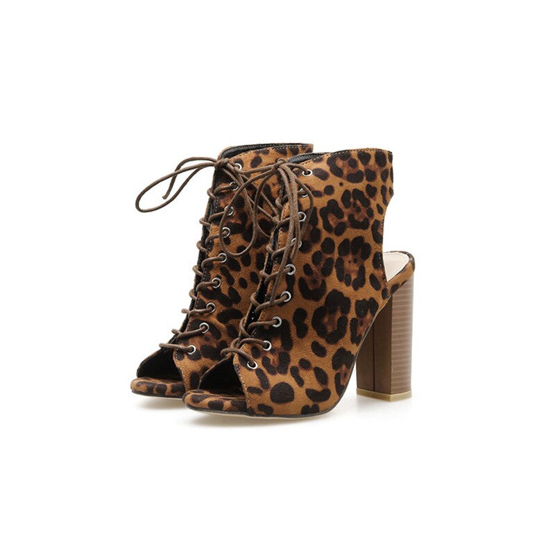 Leopard print Gladiator Women Chunky heels Cross-t... – Grandado