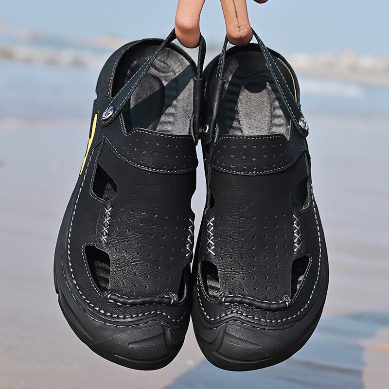 Summer Sandals Men Leather Classic Sandals Outdoor... – Grandado