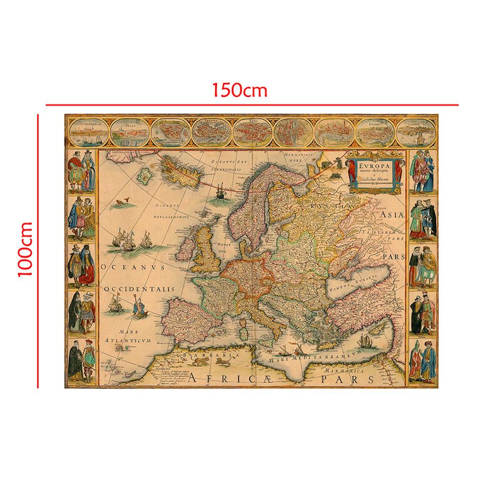 Vintage European Map 150x100cm Medieval Decorative... – Grandado