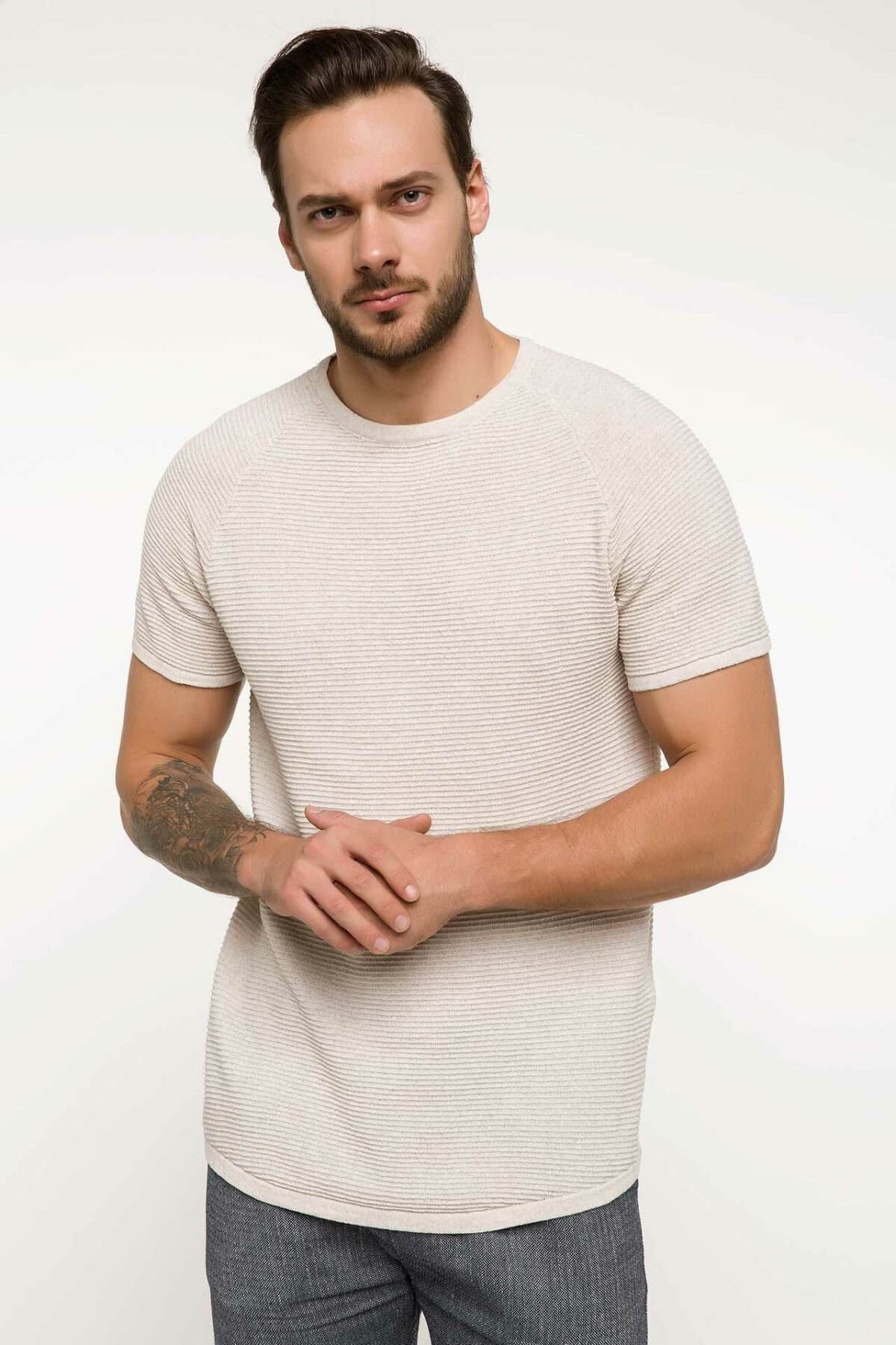 DeFacto Man Shirt Crewneck Slim Pure Color Cotton ... – Vicedeal