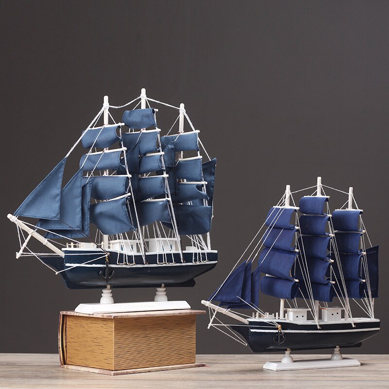 WOODEN SAILBOAT MODEL ORNAMENTS MEDITERRANEAN LIVI... – Vicedeal