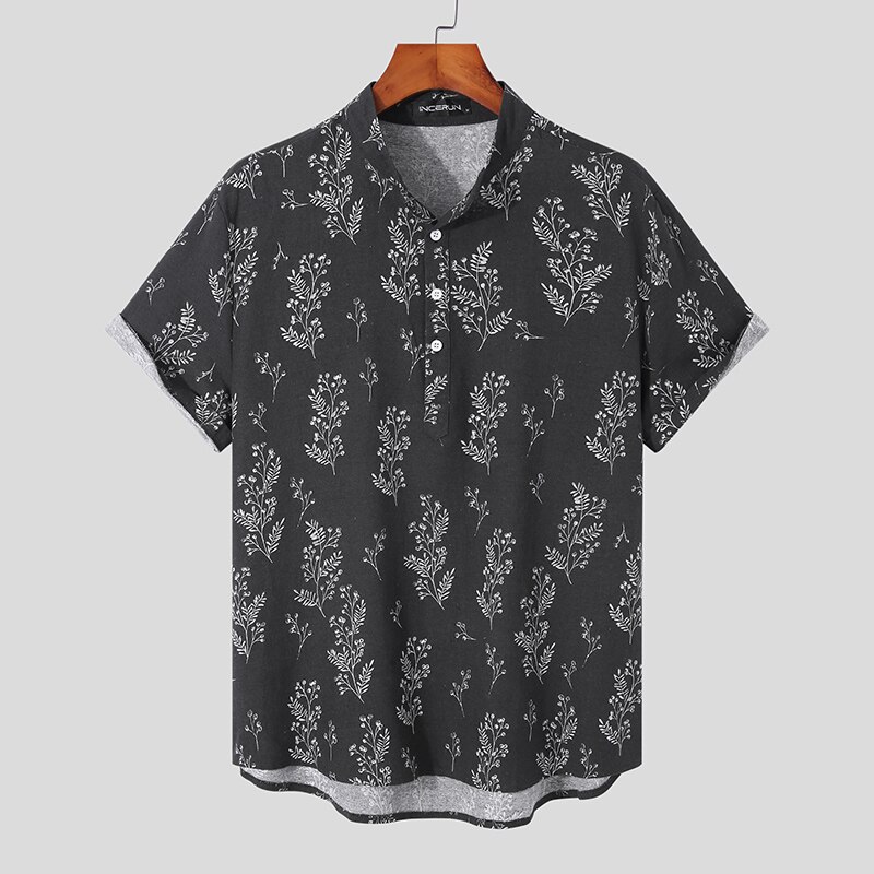 INCERUN Tops 2022 Handsome Men Stand Collar Floral... – Vicedeal