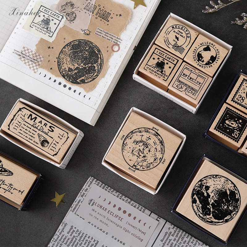 Xinaher Vintage Cosmic Reizen Maan Label Stempel D... – Vicedeal