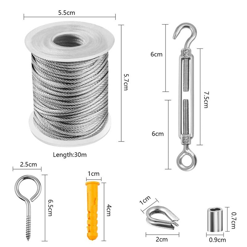 56Pcs/Set 30M Wire Rope Cable Hooks Hanging Kit Fl... – Grandado