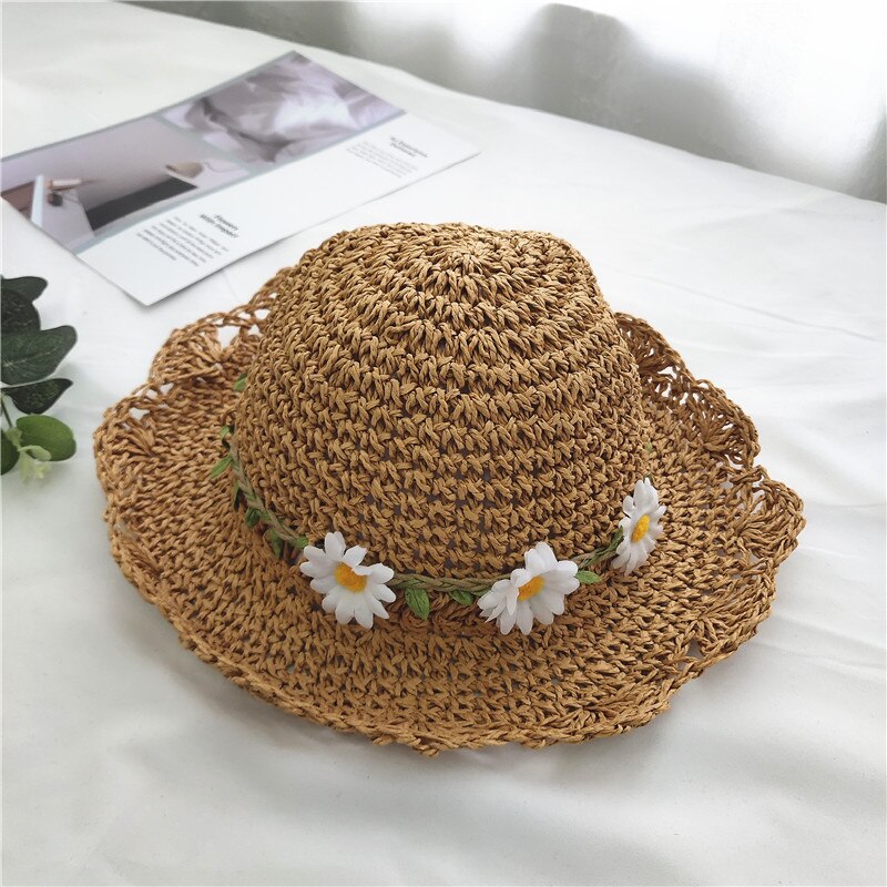Spring and summer girls flower straw hat baby 3 s ... – Grandado