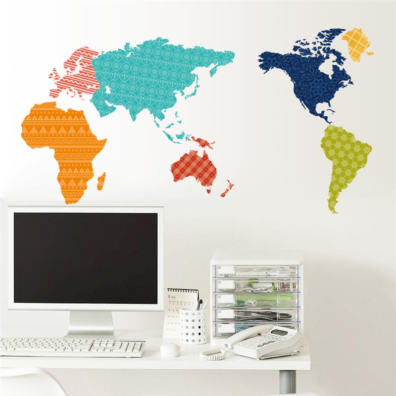 Colorful Plates Map Of World Wall Sticker For Offi... – Grandado