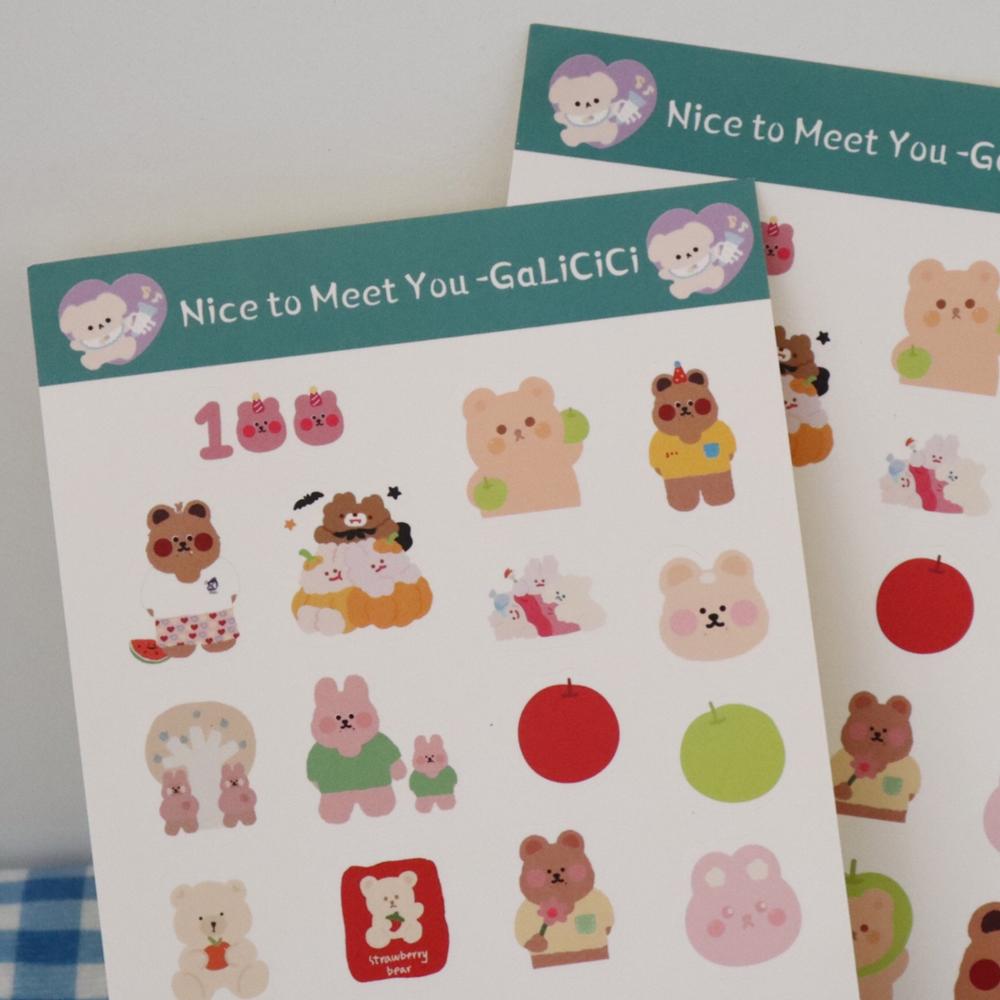 Korean cartoon bear Apple girl sticker DIY Scrapbo... – Grandado