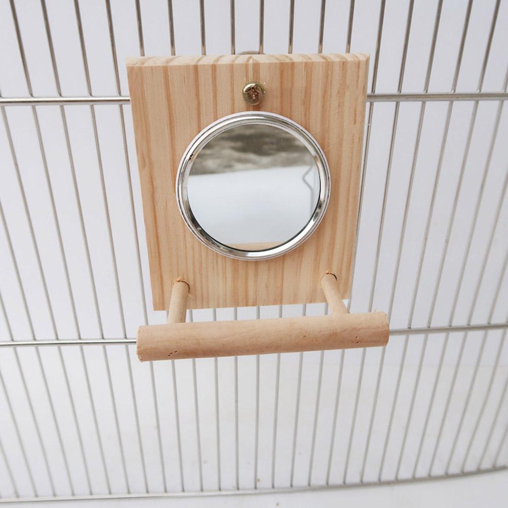 Wooden Pet Bird Mirror Bird Toy Perch Stand Bar Pa... – Grandado