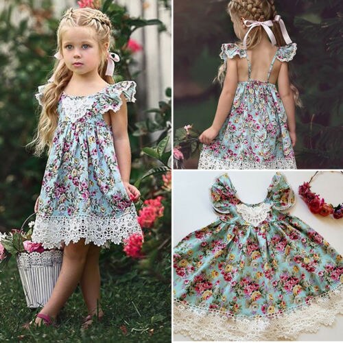 Flower Lace Dress Princess Kids Baby Girls Sleevel... – Grandado