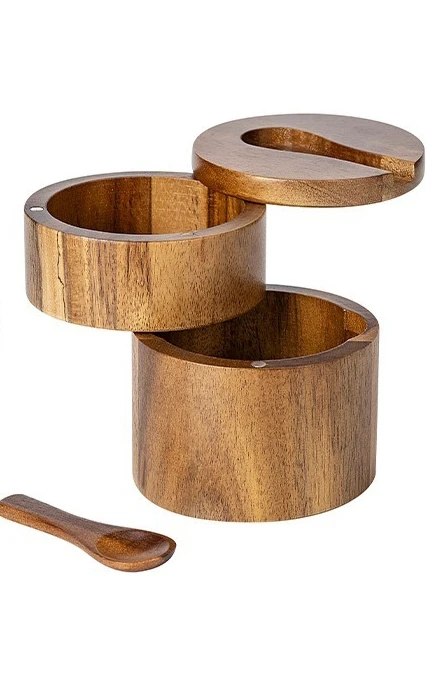 Acacia Wood Salt Tank Seasoning Box Pepper Box Wit... – Grandado