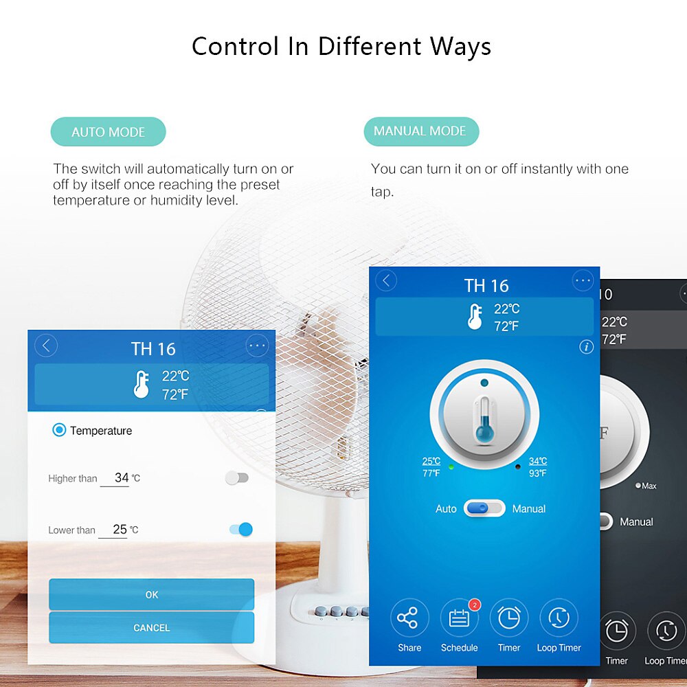 SONOFF TH16 wifi thermostat wifi Wireless Smart Sw... – Grandado