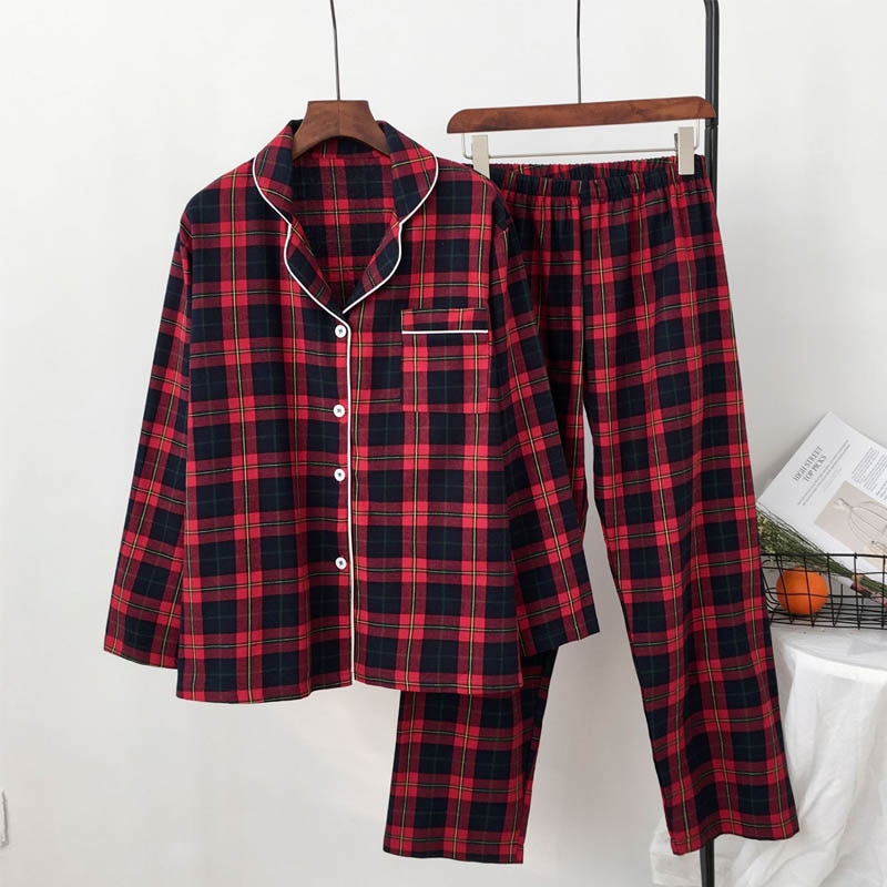 Pyjama Voor Vrouwen Katoen Red Plaid Print Pyjama ... – Grandado