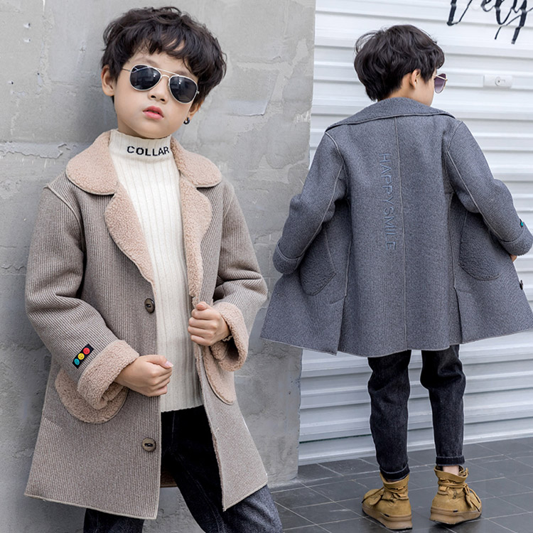 Boys' Long Woolen Coat Children's Single B... – Vicedeal