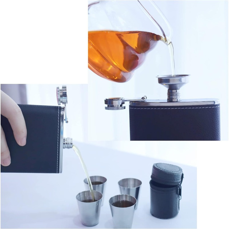 Pocket Flask 8oz for Liquor, Leather Covered 304 S... – Grandado