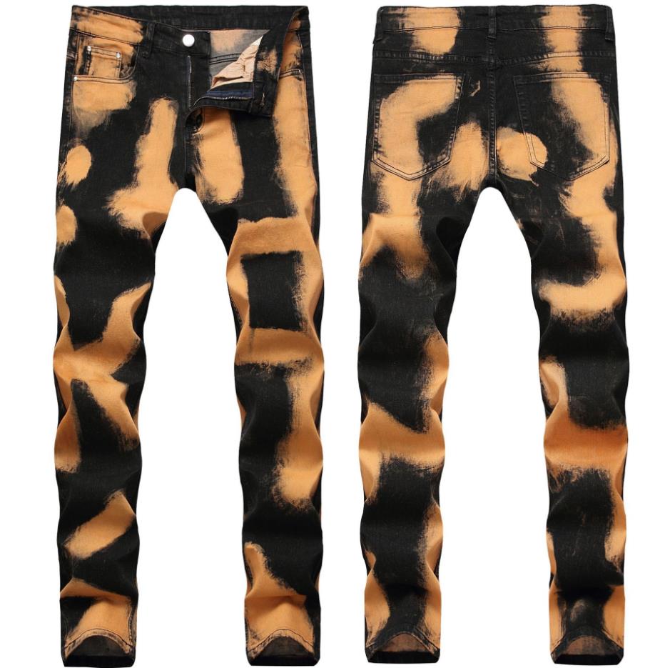 Men's Yellow Black Colorful Print Straight Jeans M... – Grandado