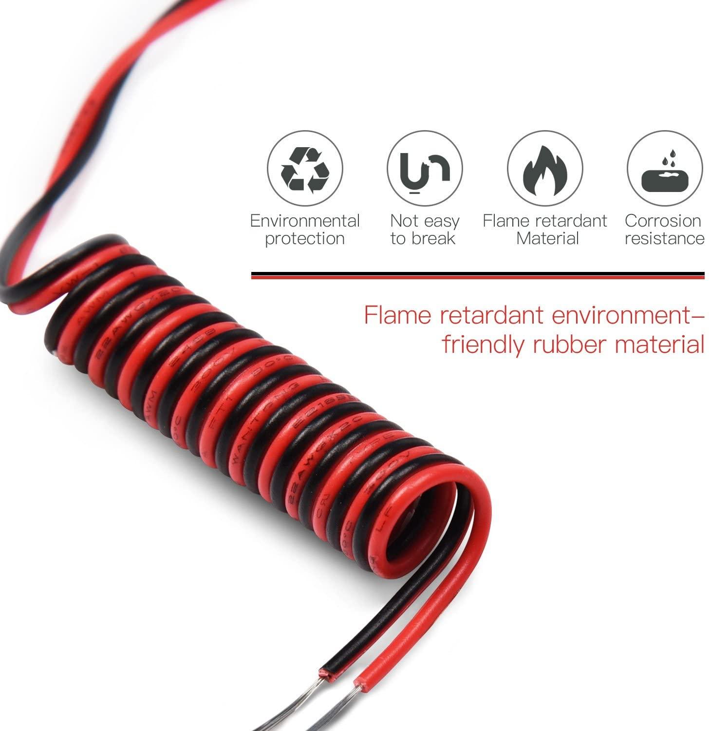2pin electrical wire 22 awg red black copper cord ... – Vicedeal