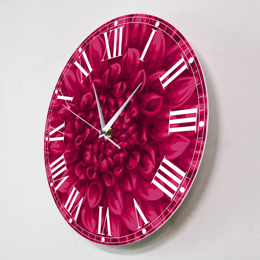 Flower Printed Clocks Modern Beautiful Pink Dahlia... – Grandado